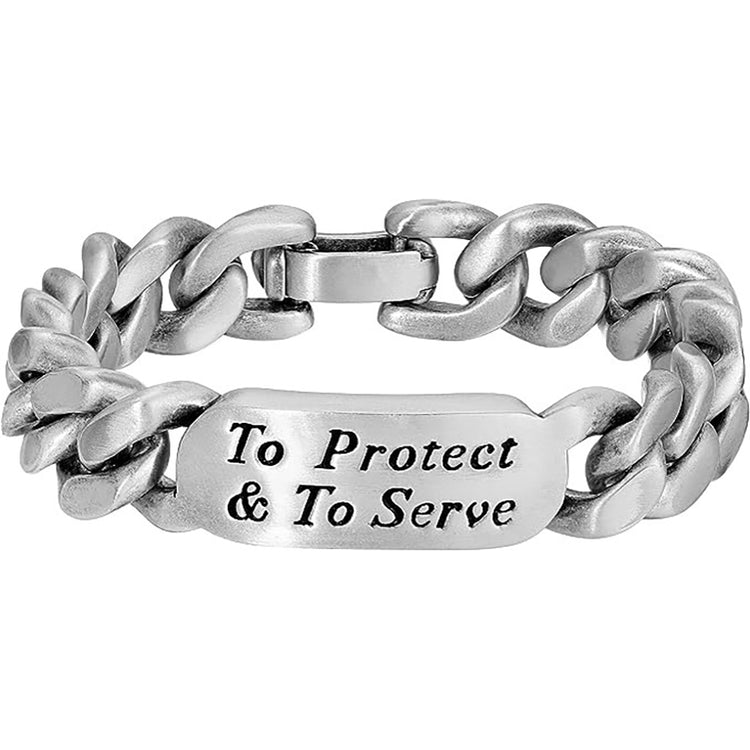 LAPD Motto Link Bracelet - To Protect & To Serve | Silver Plated